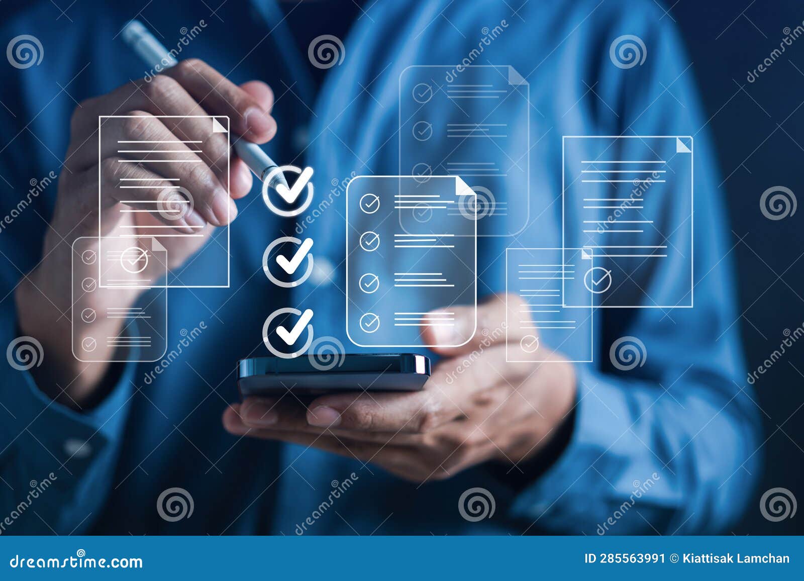 Online Survey Filling Out and Digital Form Checklist by Laptop Computer, Document Management ...