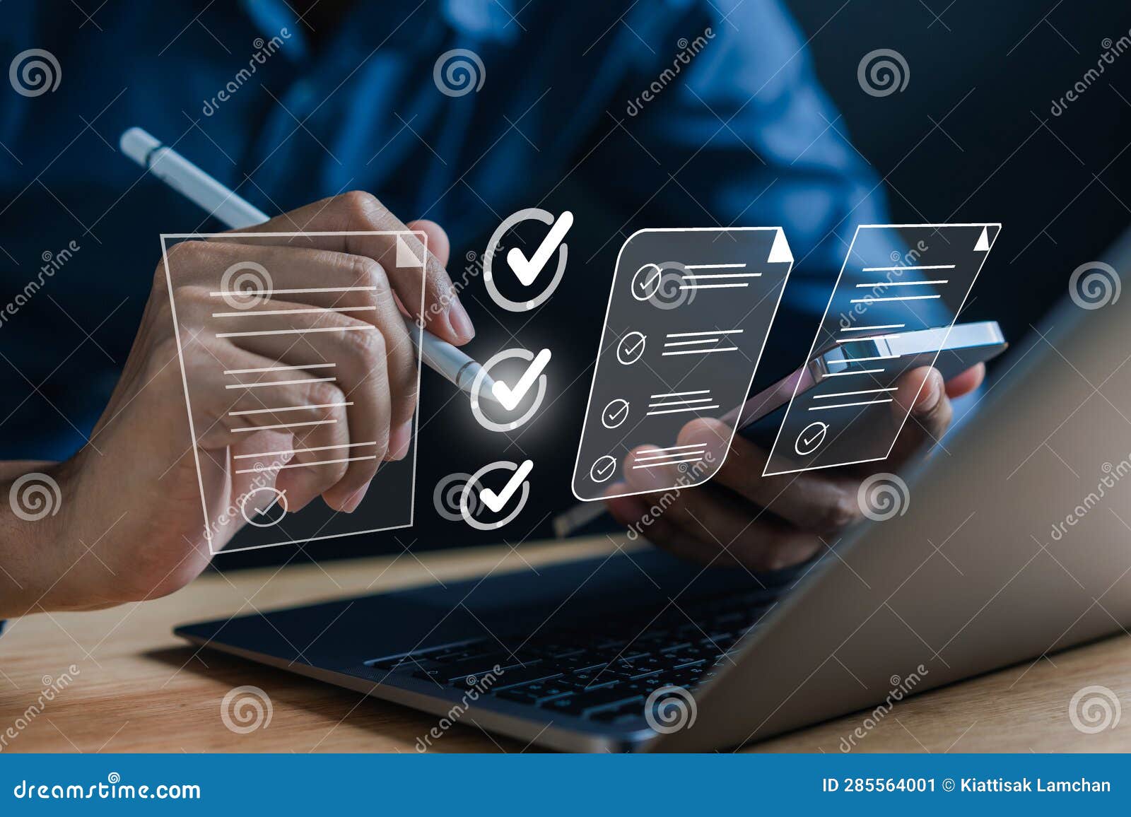 Online Survey Filling Out and Digital Form Checklist by Laptop Computer ...
