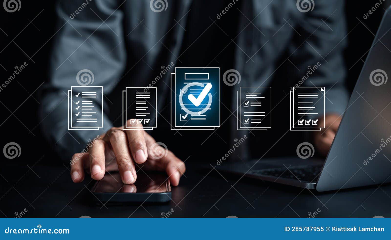 Online Survey Filling Out and Digital Form Checklist by Laptop Computer ...