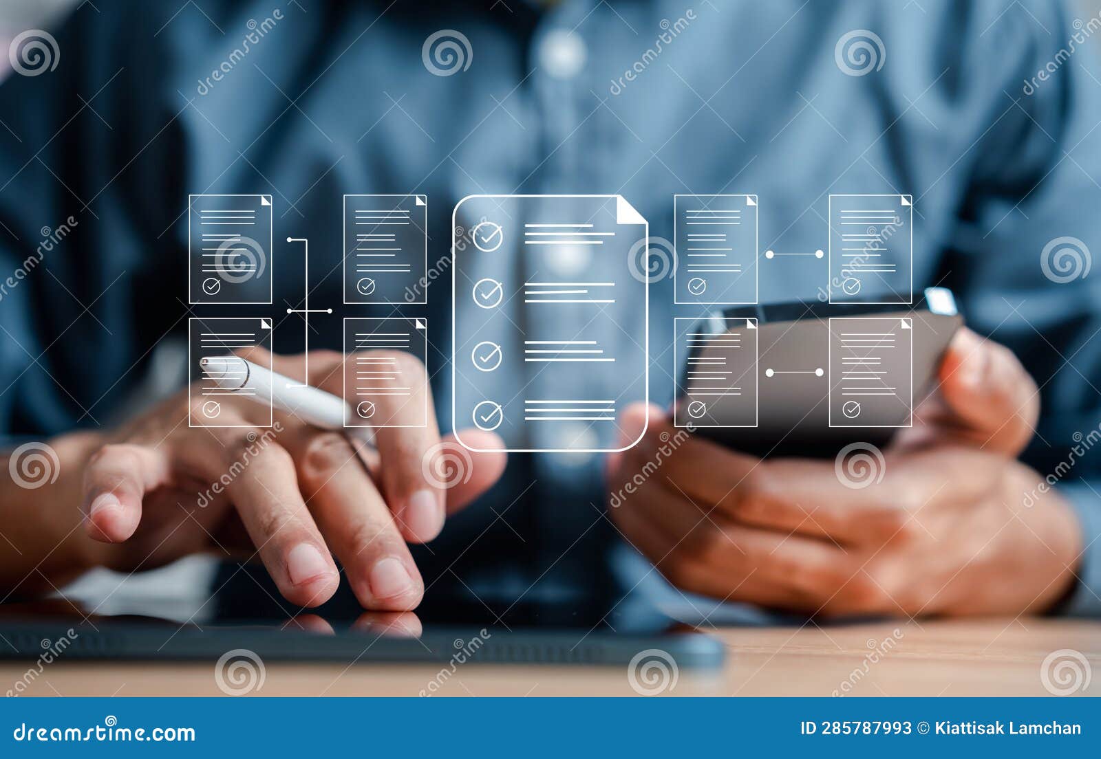 Online Survey Filling Out and Digital Form Checklist by Laptop Computer, Document Management ...