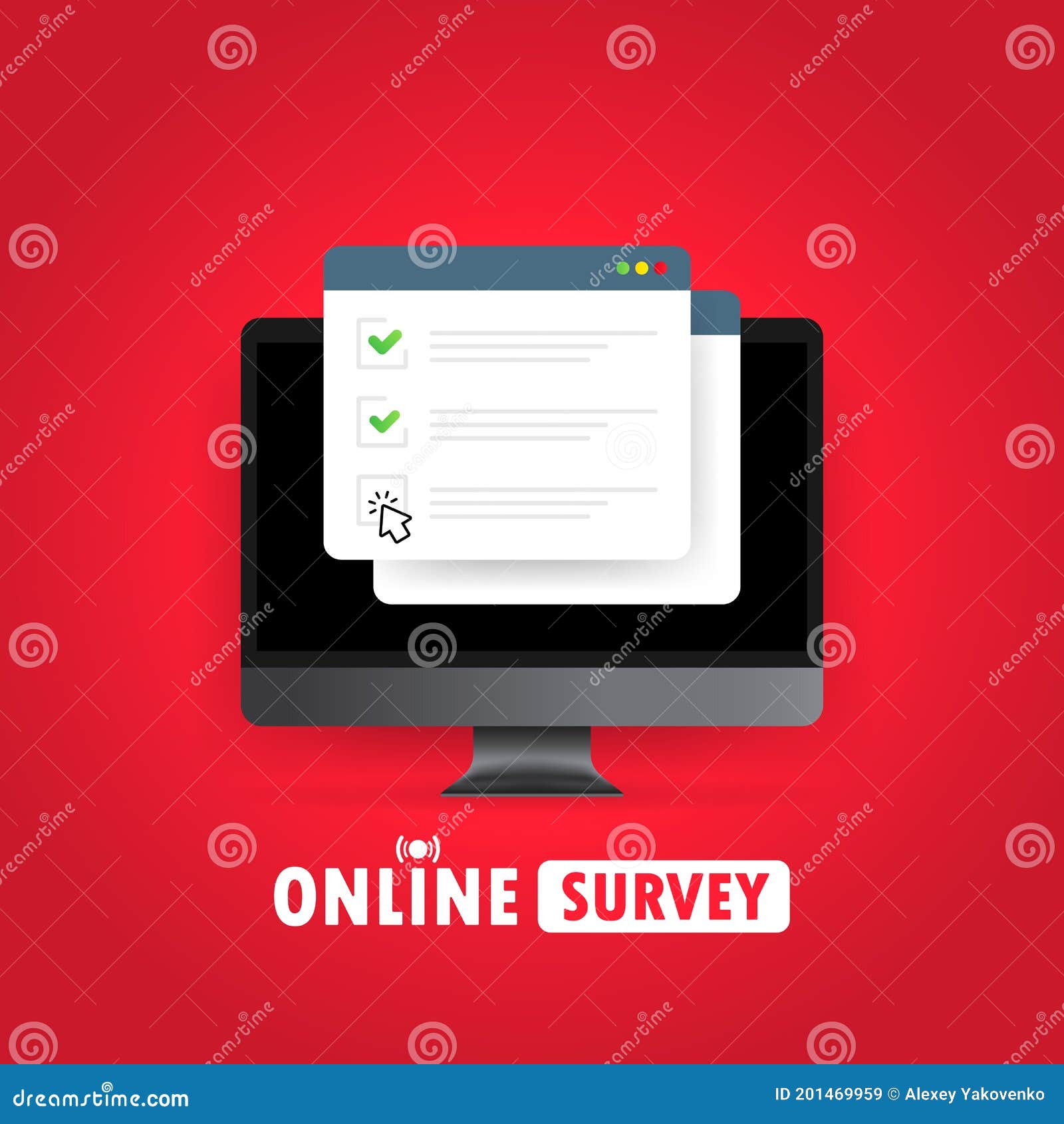 Online Survey Illustration. Check List Online Form on Computer. Report ...