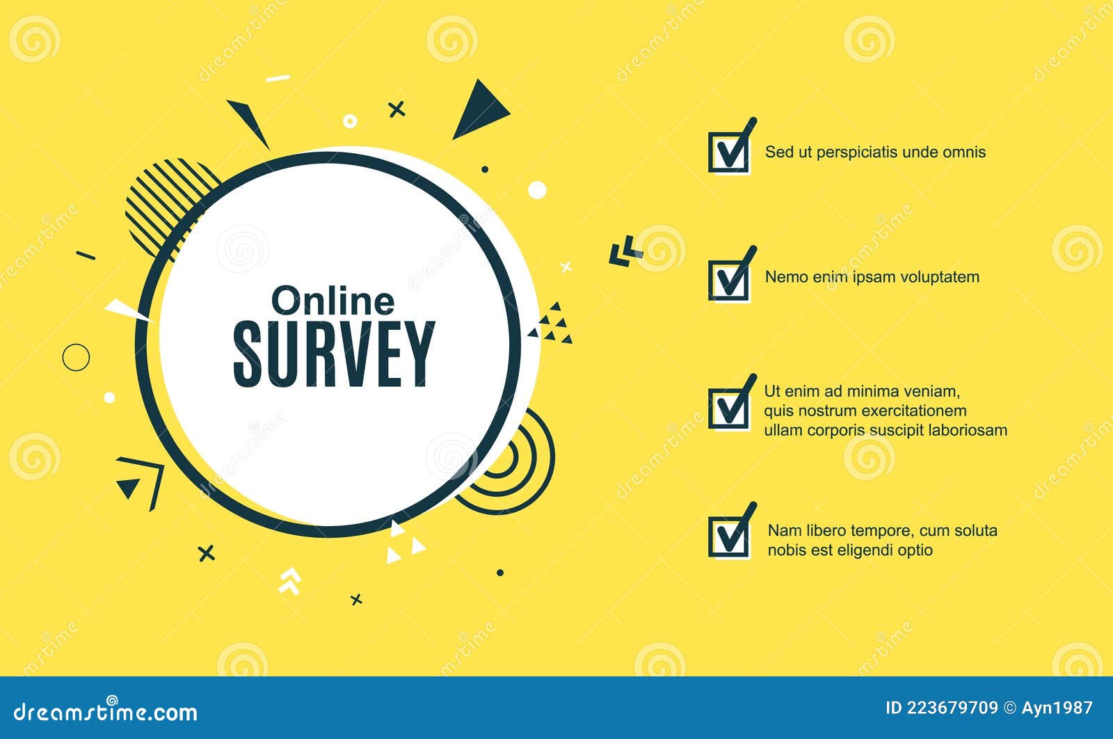Online Survey White Banner on Yellow Background. Black Circle Frame ...