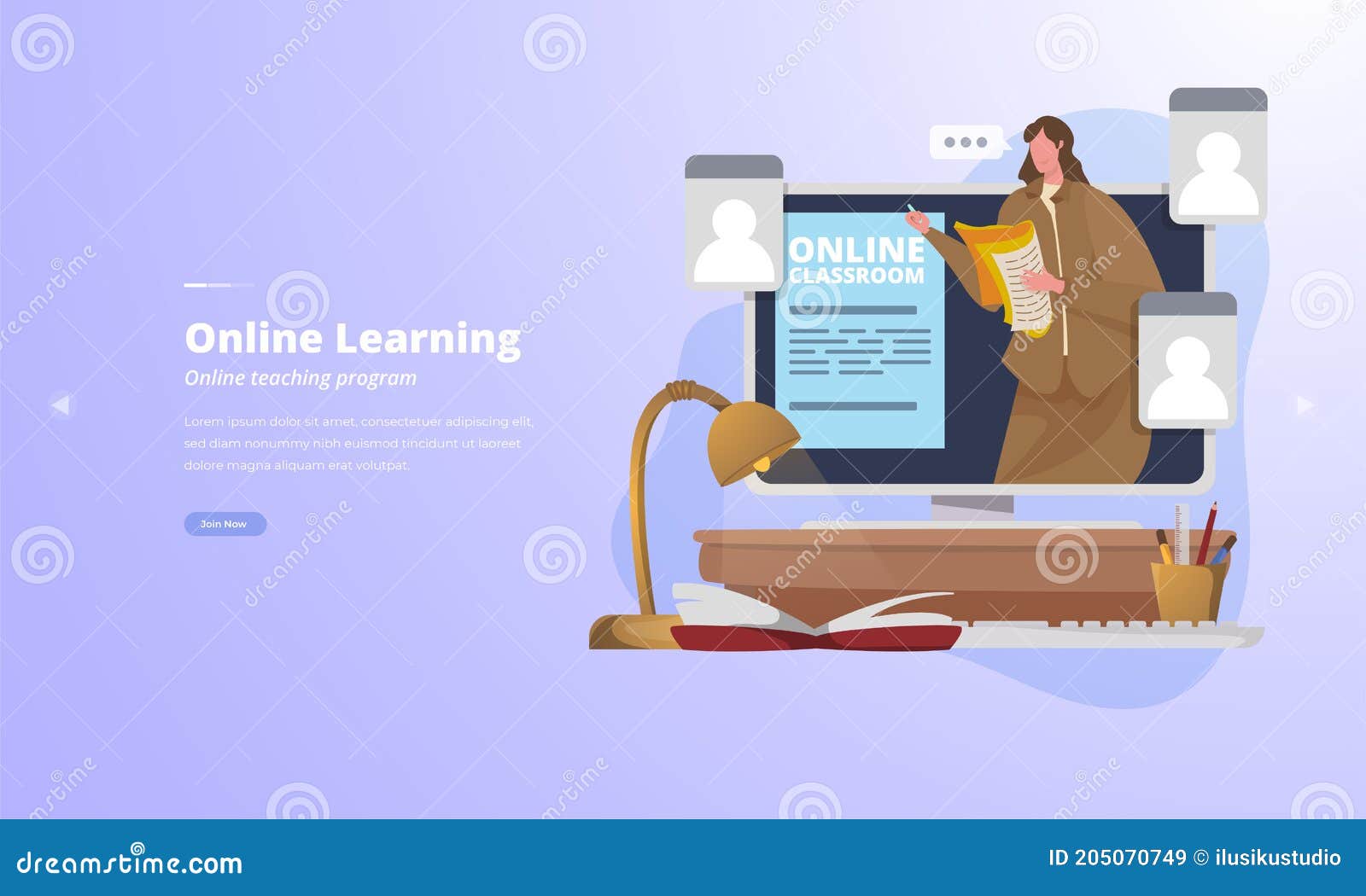 Online Teaching Program for New Concepts of Online Studies Stock Vector ...