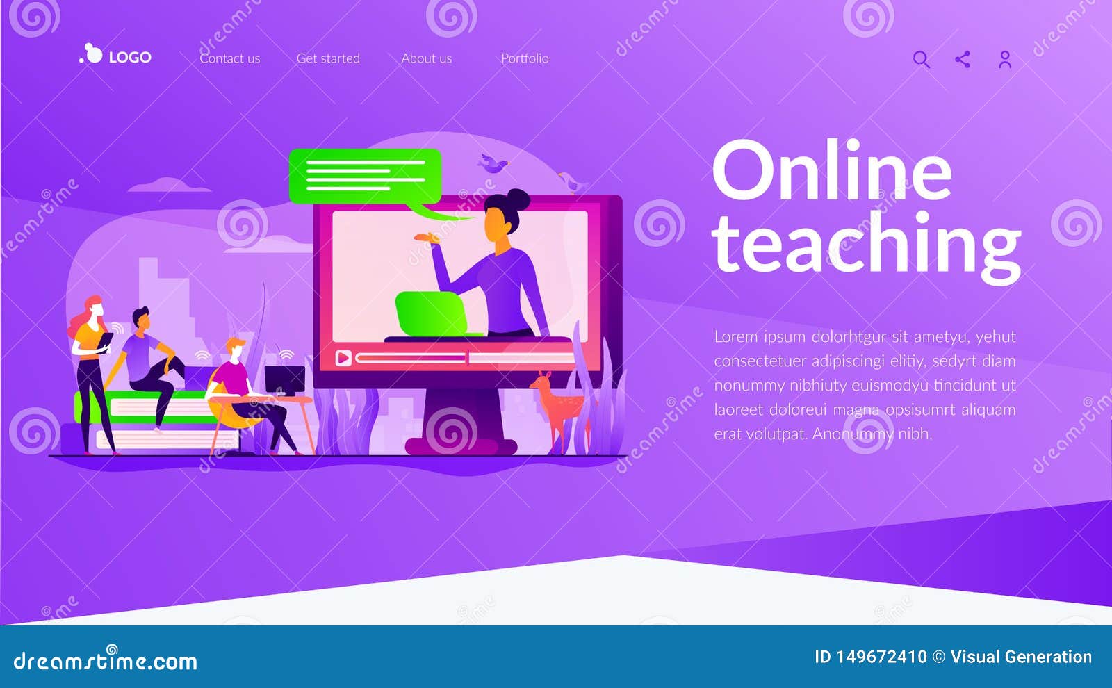 Online Teaching Landing Page Template Stock Vector - Illustration of ...