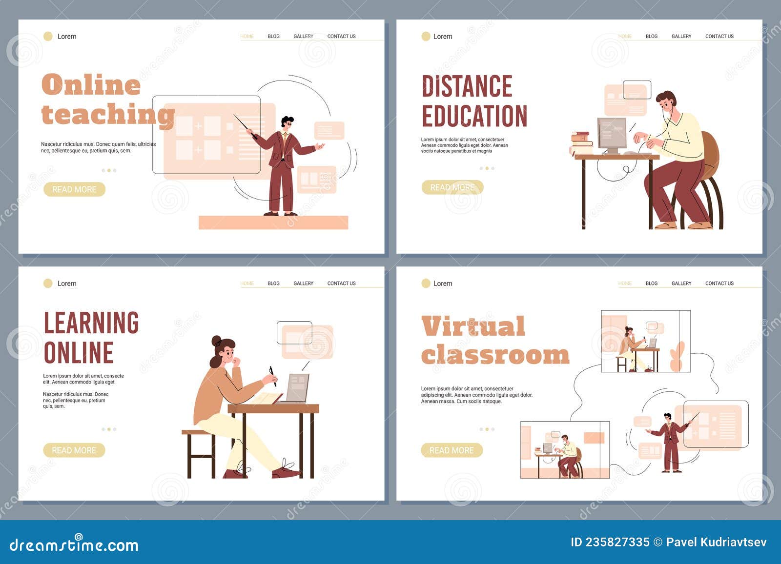 Online Teaching and Learning Web Banners Bundle Flat Vector ...