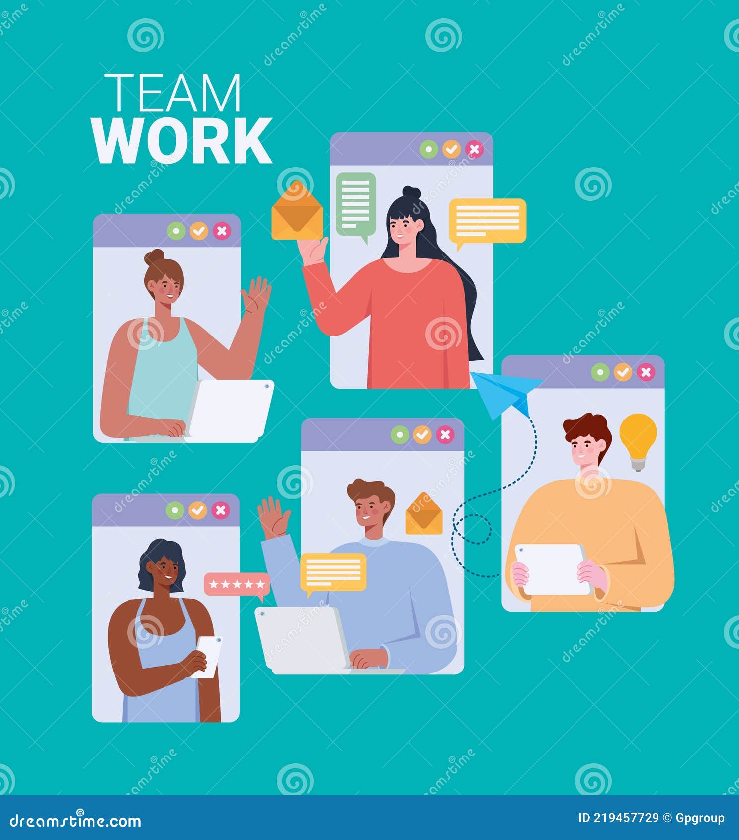 Online team work stock vector. Illustration of charming - 219457729