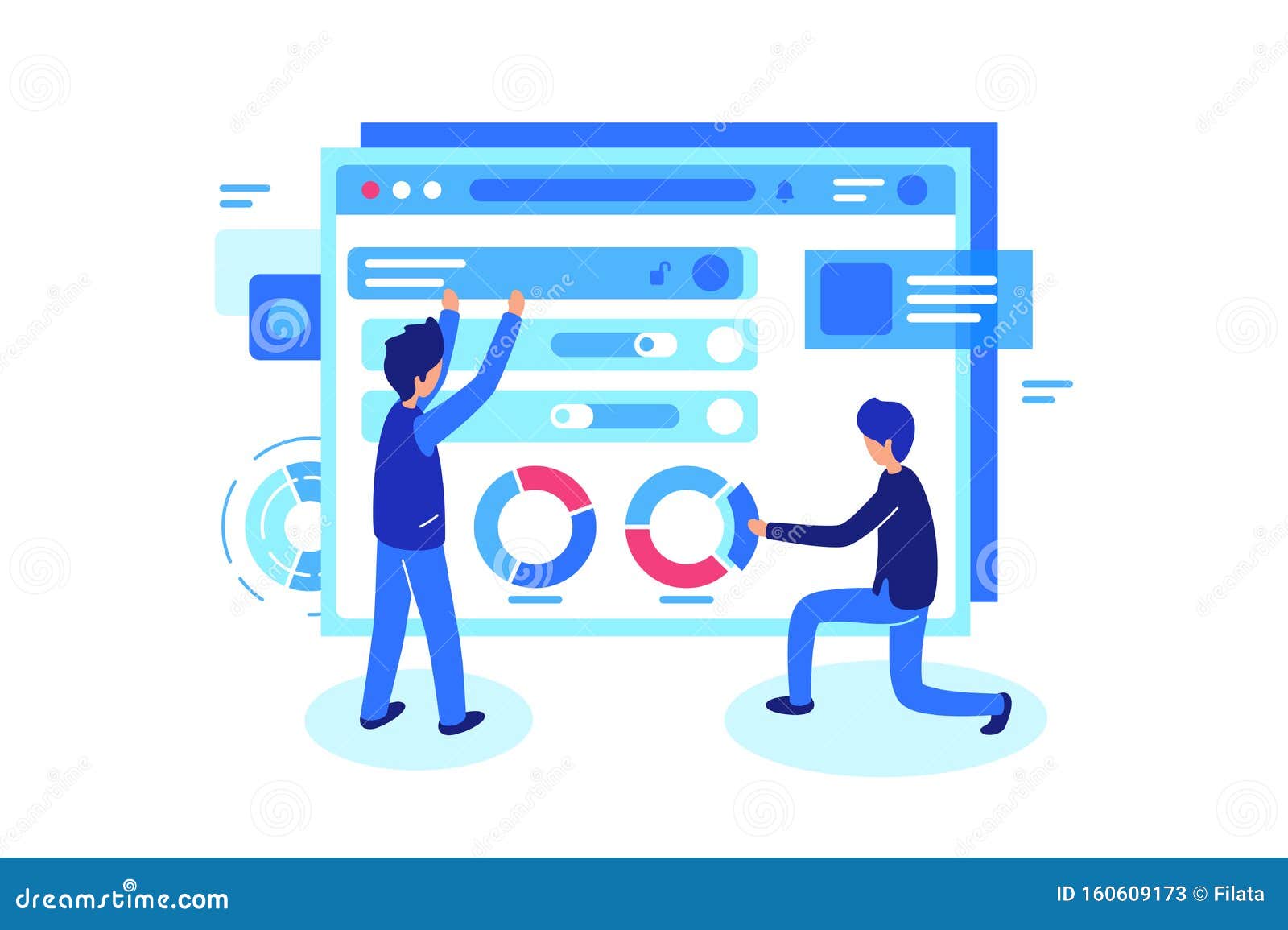 Online teamwork in group. stock illustration. Illustration of internet ...