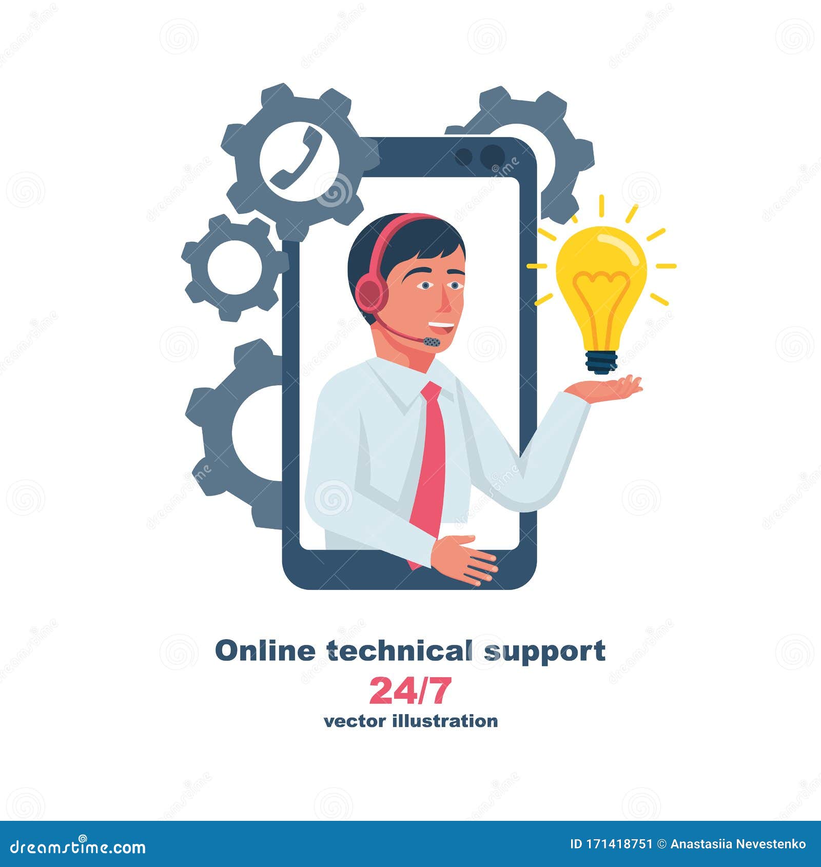 Online Technical Support And Helpdesk Vector Illustration Concept With ...