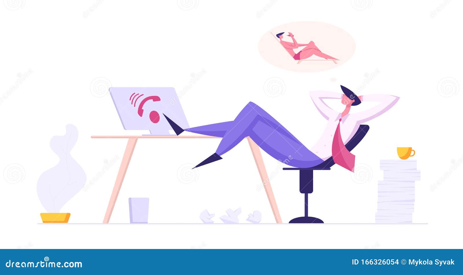 Online Technical Support 24/7 Service. Hotline Lazy Operator Character ...