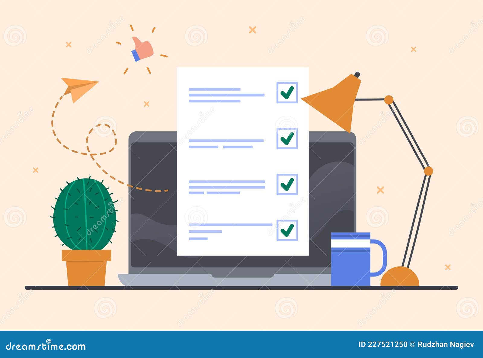Online Test with Checklist on Document Stock Vector - Illustration of ...