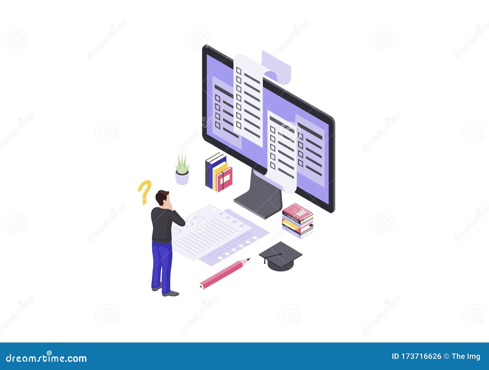 Online Test Isometric Color Vector Illustration Stock Vector ...