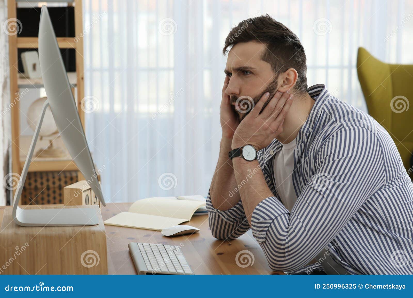 Online Test. Man Studying with Computer at Home Stock Image - Image of ...