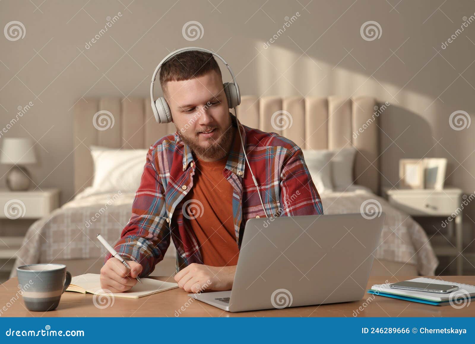 Online Test. Man Studying with Laptop at Home Stock Photo - Image of ...