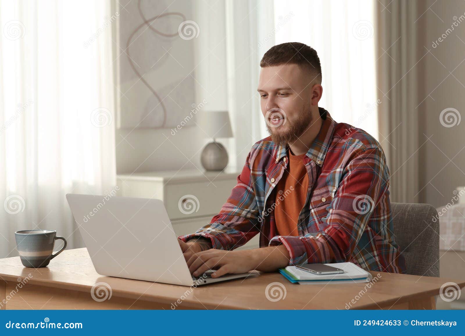 Online Test. Man Studying with Laptop at Home Stock Image - Image of ...