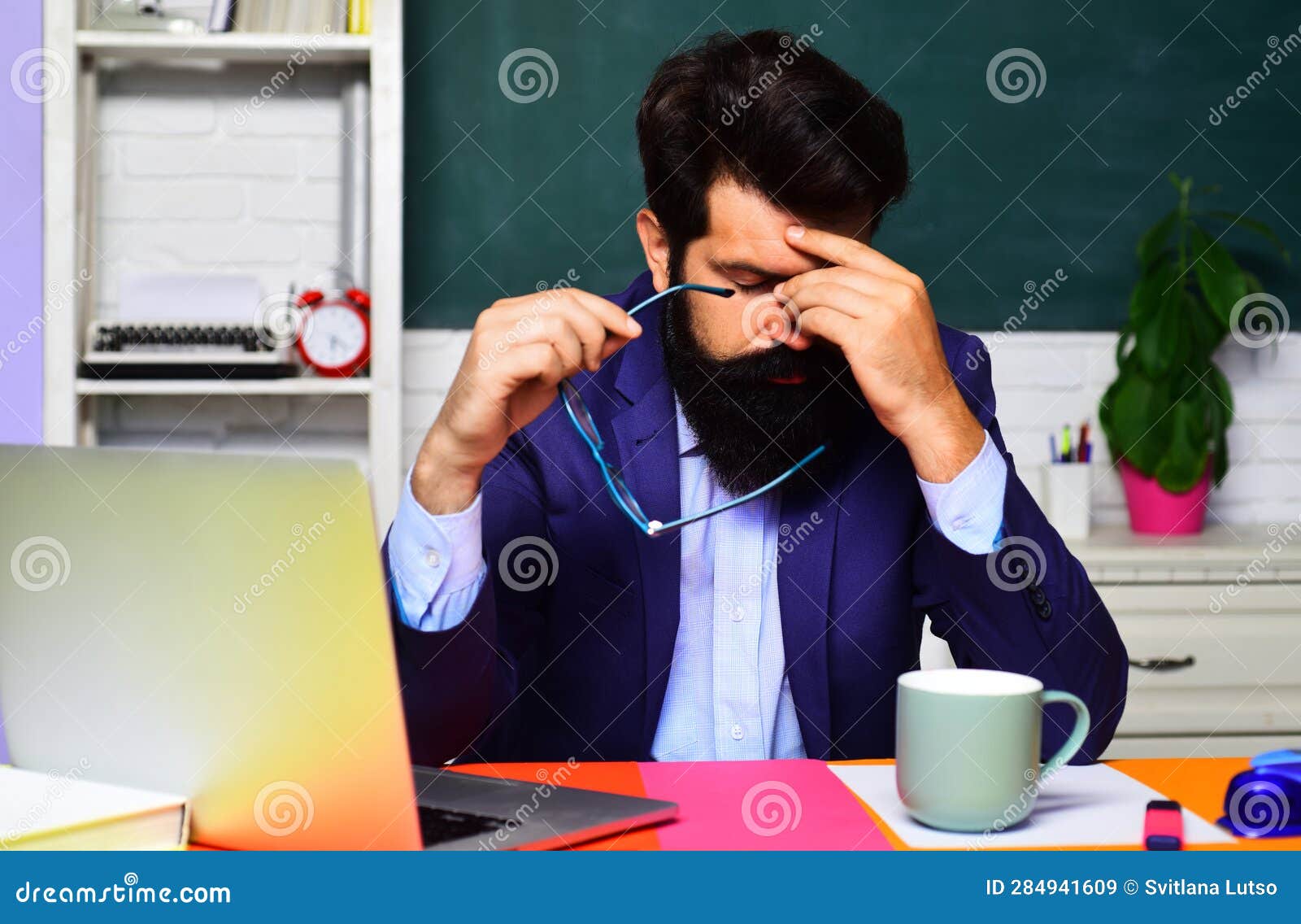 Online Test. Tired Student Thinking about Coursework Stock Image ...