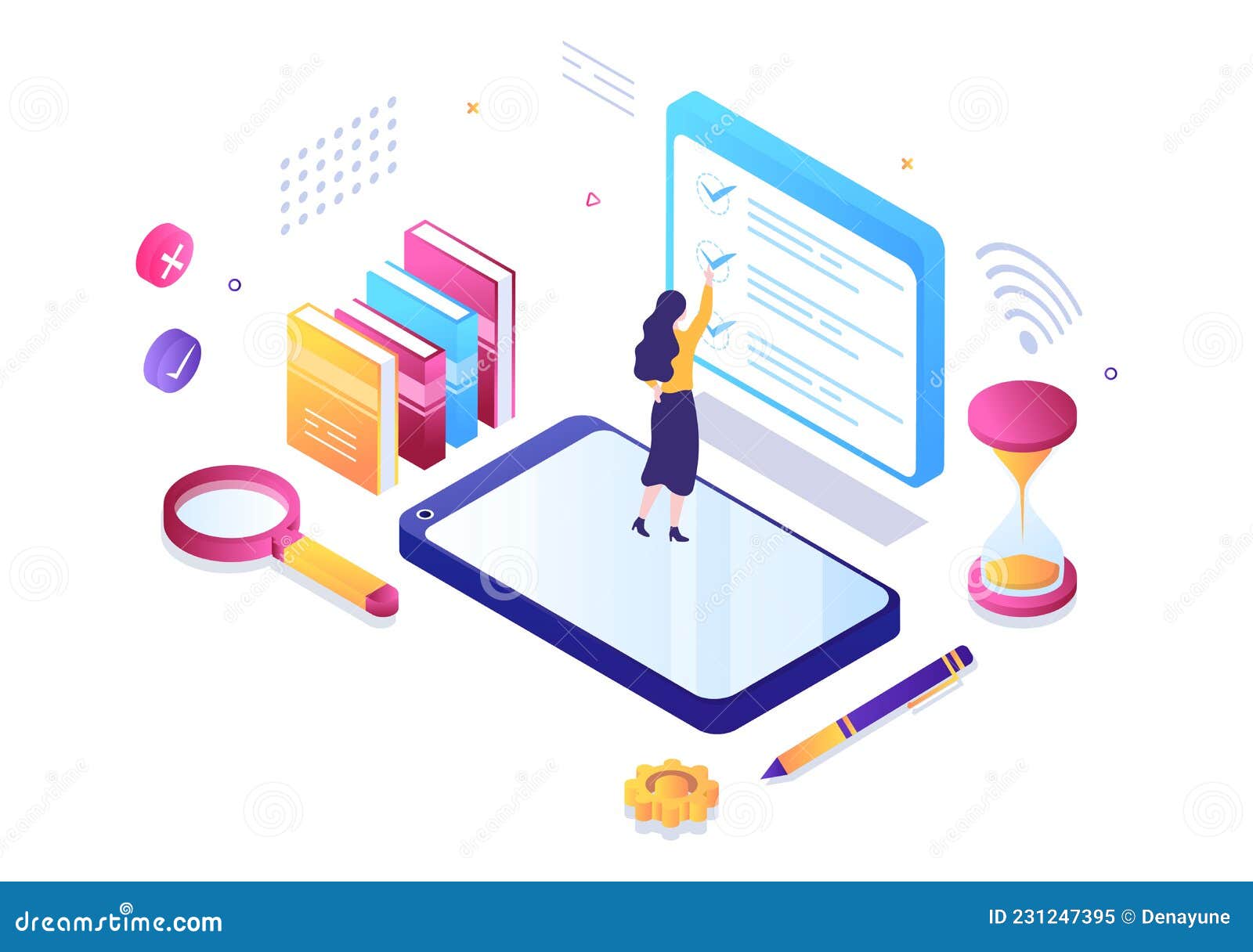 Online Testing Background Vector Illustration with Checklist, Taking ...