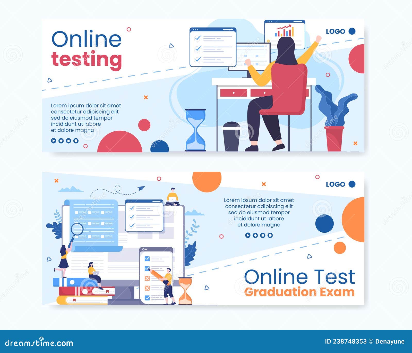 Online Testing Course Banner Template Flat Design Illustration Editable ...