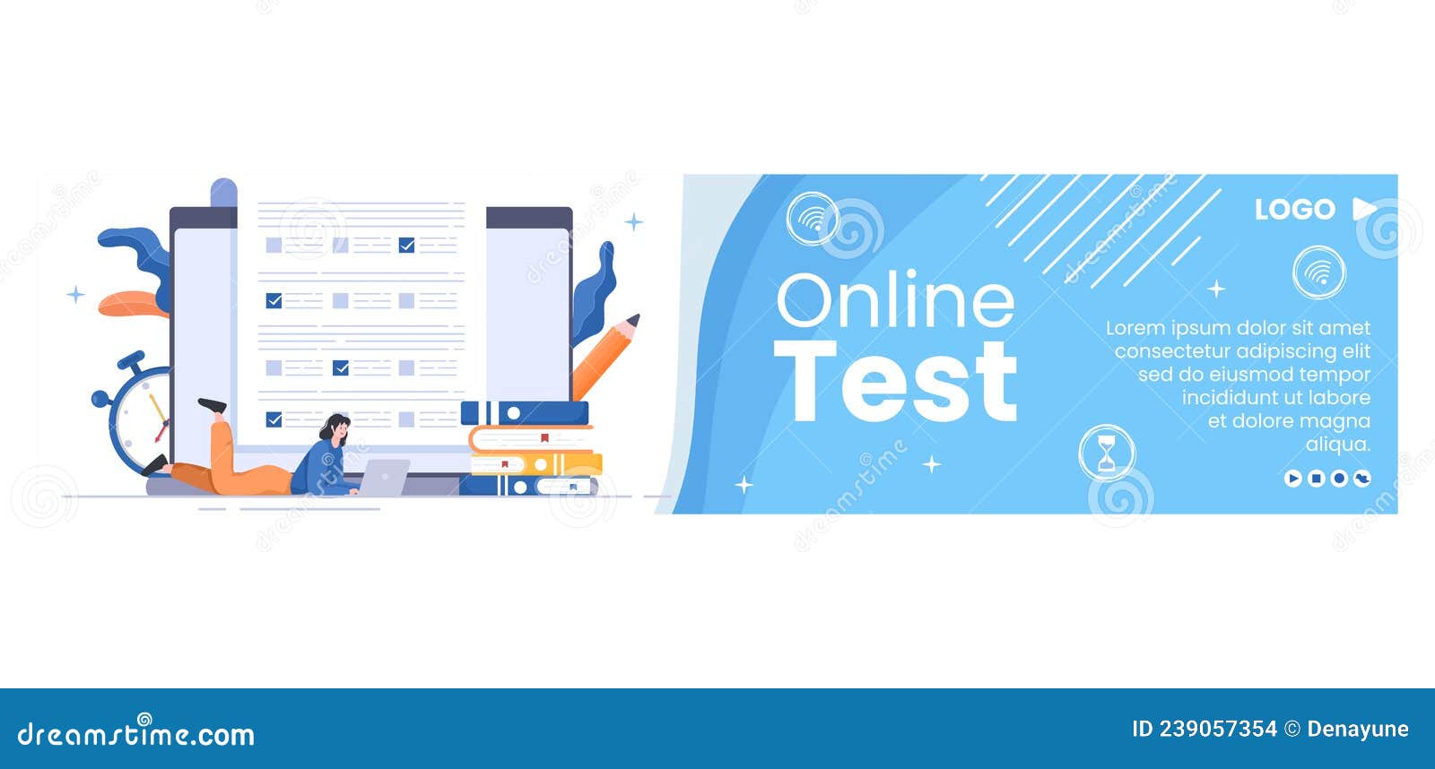 Online Testing Course Banner Template Flat Design Illustration Editable ...