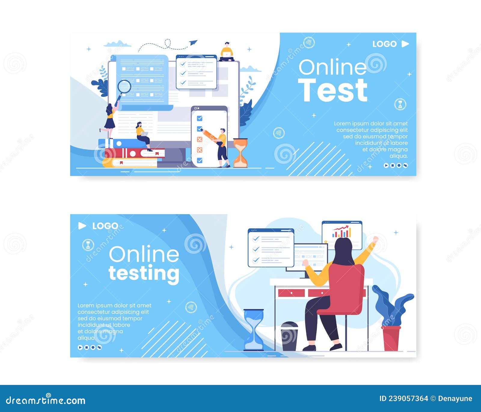 Online Testing Course Banner Template Flat Design Illustration Editable ...