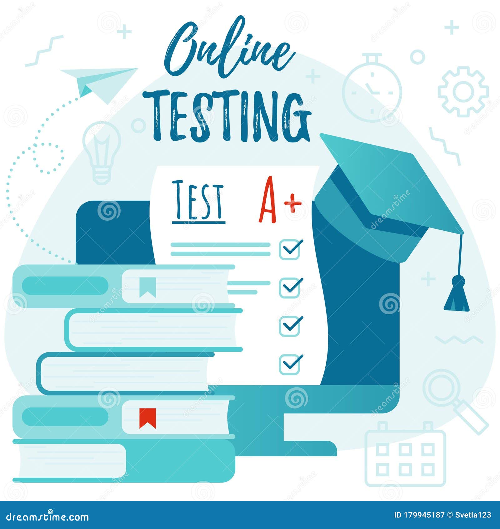 Online Testing, Quiz Exam, E-learning, Distance Education Illustration ...