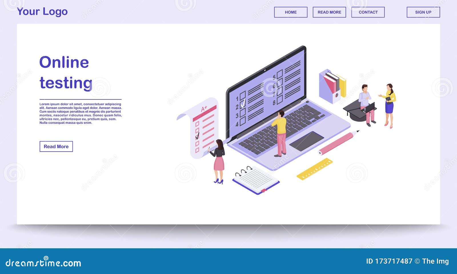 Online Testing Webpage Vector Template with Isometric Illustration ...