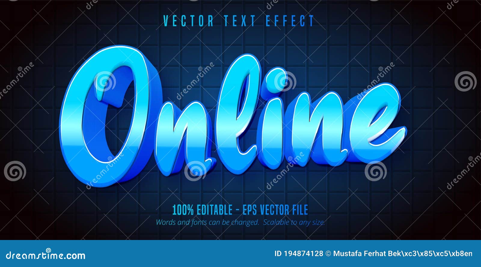Online Text, Blue Color Game Style Editable Text Effect Stock Vector ...