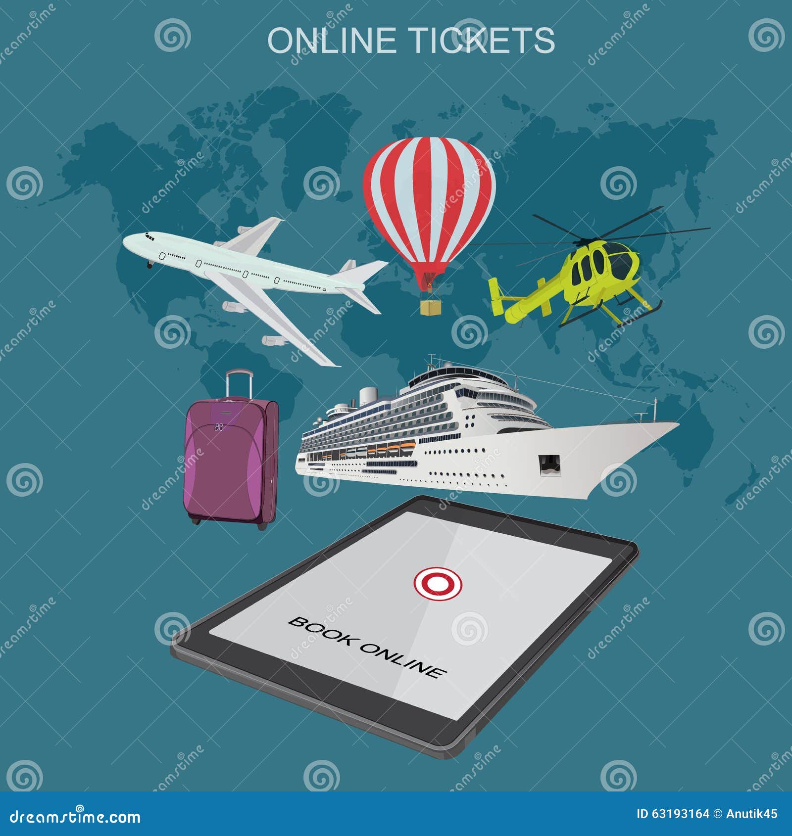 Online Tickets, Booking, Flat Vector Illustration Stock Illustration ...