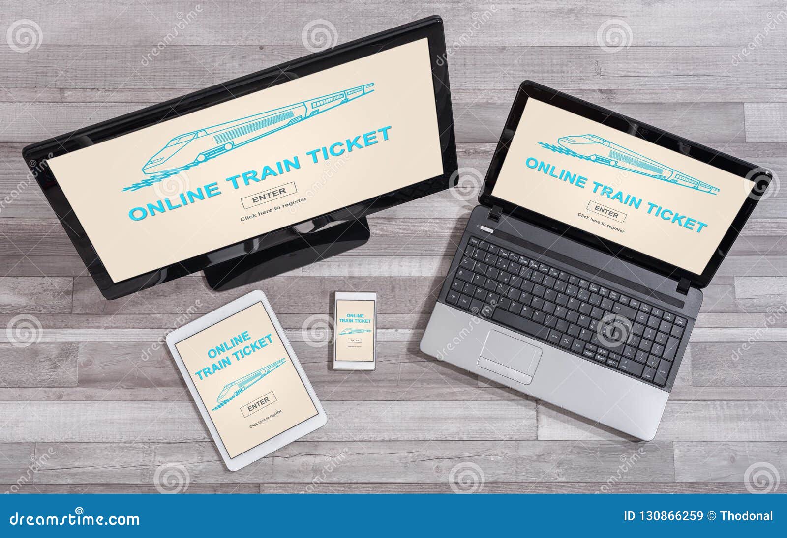 Online Train Ticket Concept on Different Devices Stock Image - Image of ...