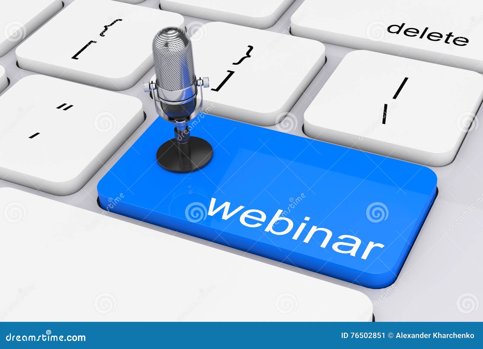 Online Training Concept. Blue Webinar Button with Microphone. 3d Stock ...