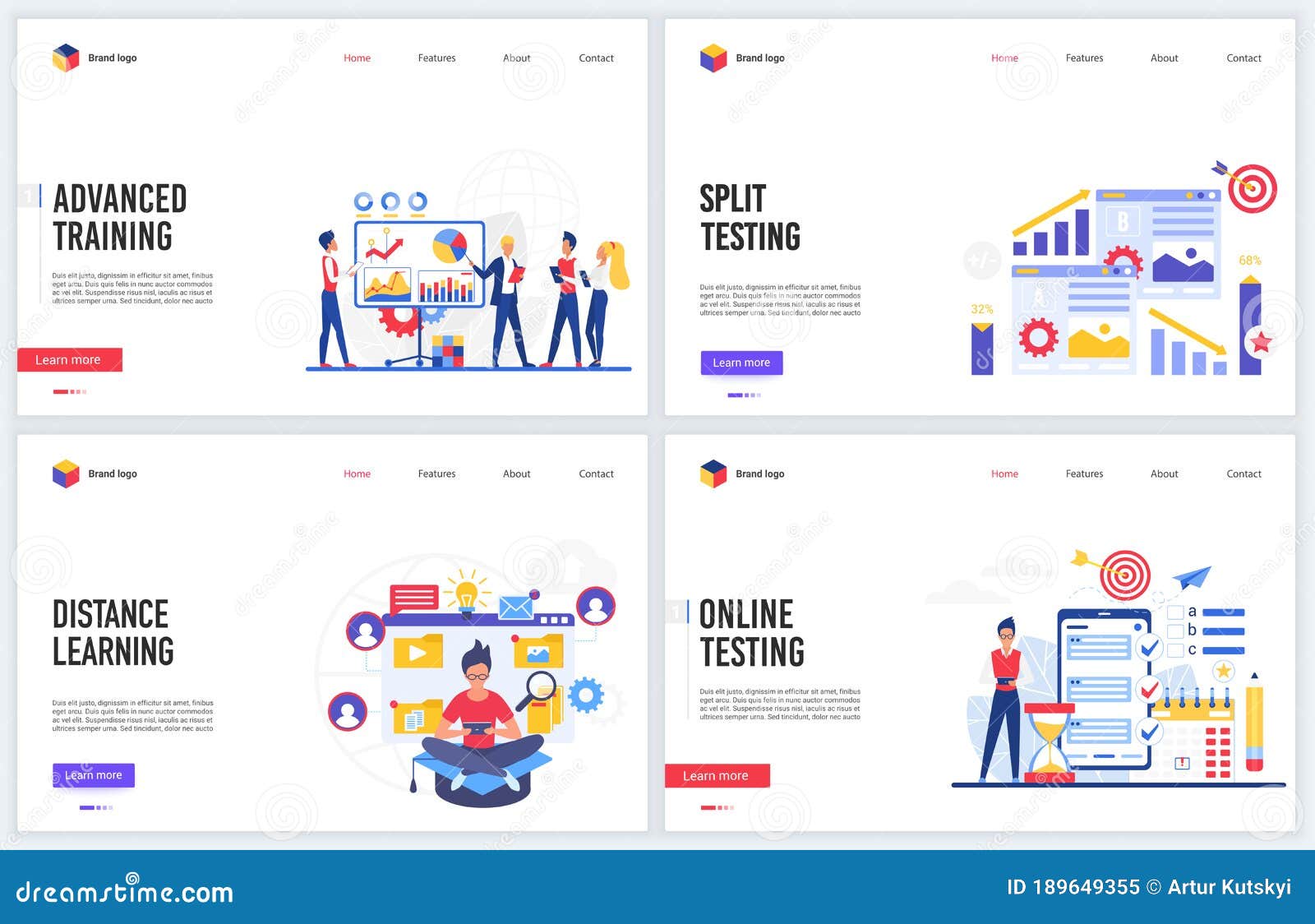 Online Training Education Technology Vector Illustration Set with Flat ...