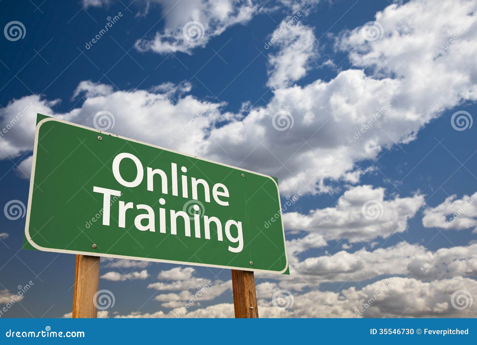 Online Training Green Road Sign Over Sky Stock Photo - Image of concept ...