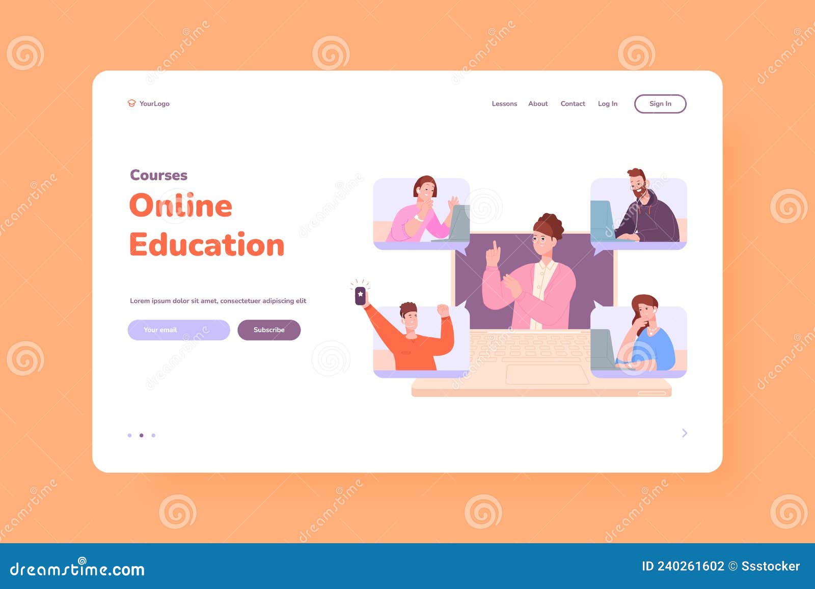 Online Training in Headphones. Elearning on Laptop, Students Study at ...