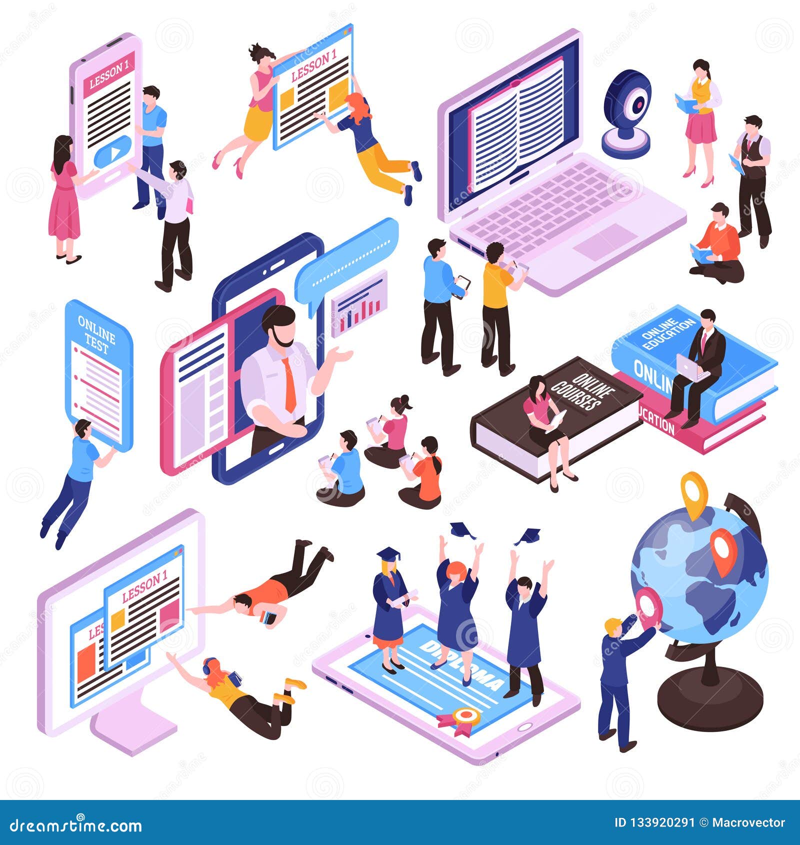 Online Training Isometric Set Stock Vector - Illustration of lesson ...