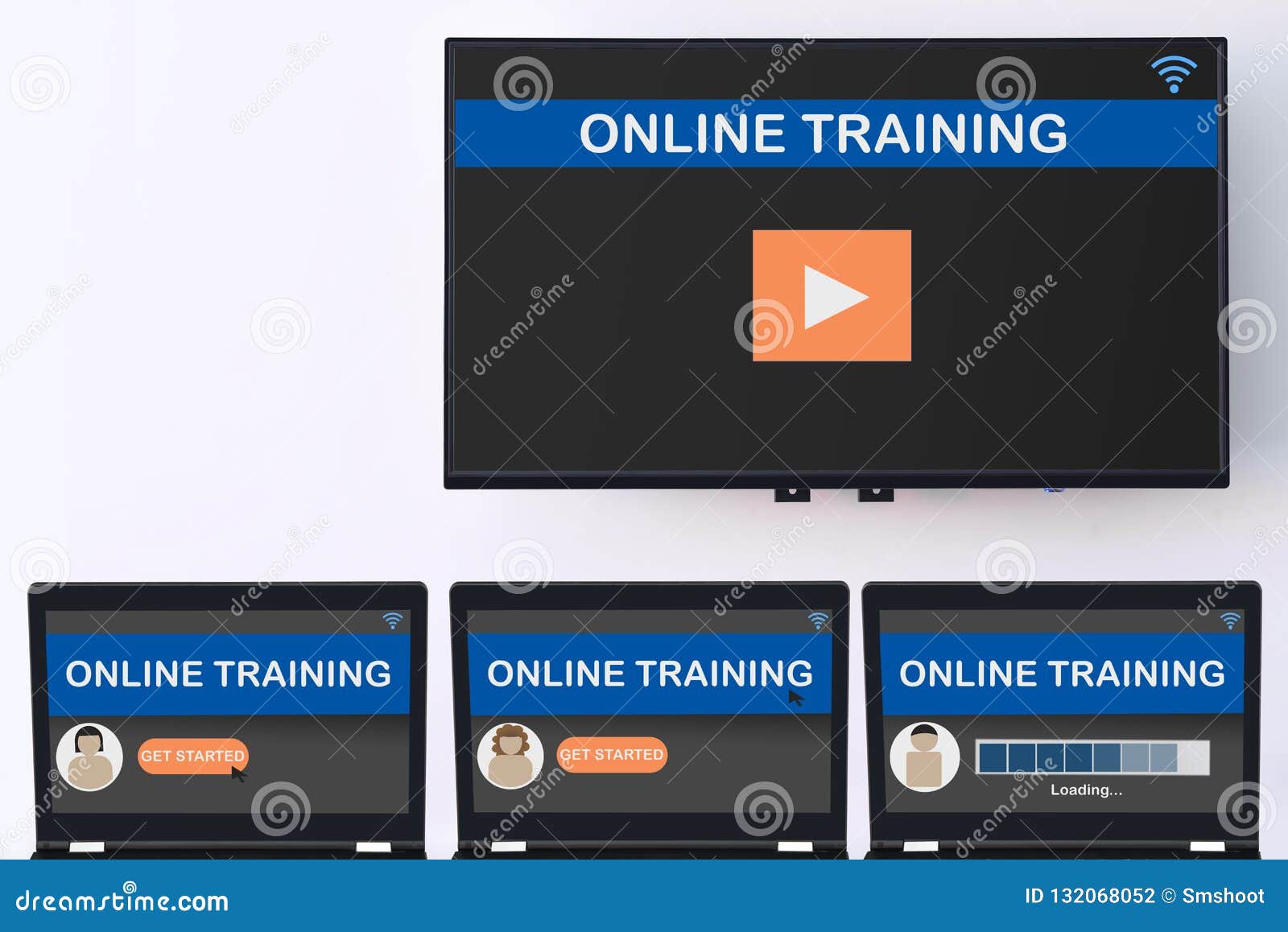 Online Training Screen on Computer and Smart TV Digital Hanging on ...