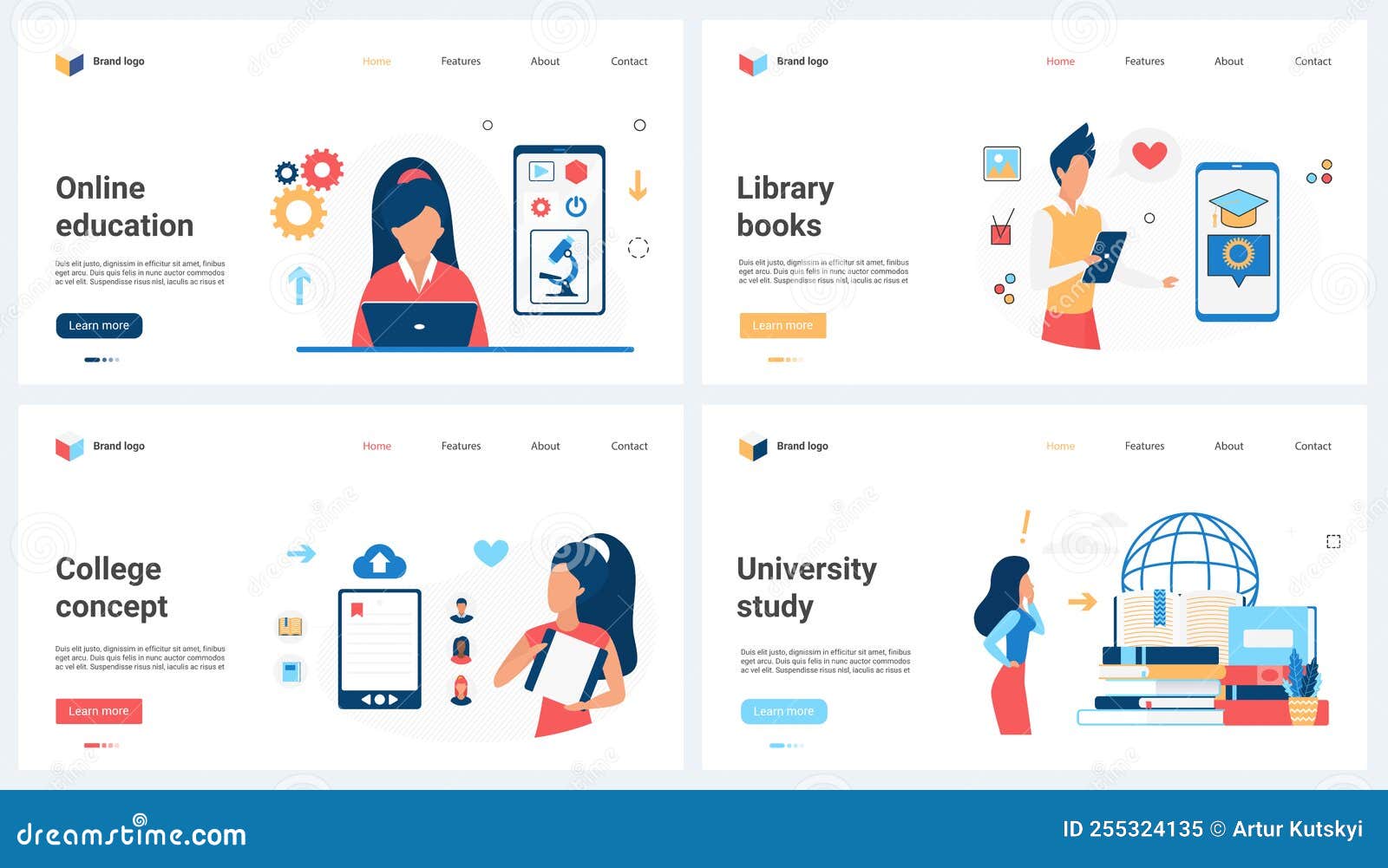 Online Training Services, Education and Graduation Set, Students Study ...