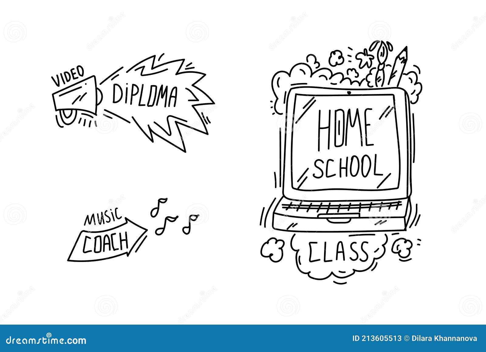 Online Training for Students. Doodle Drawn Vector Illustrations are ...