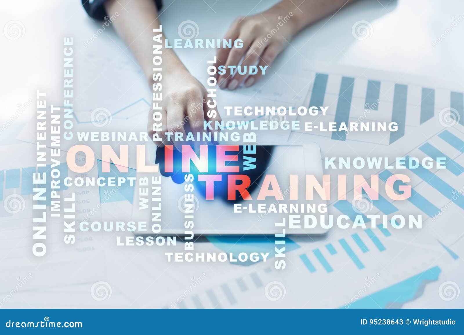 Online Training on the Virtual Screen. Education Concept. Words Cloud ...