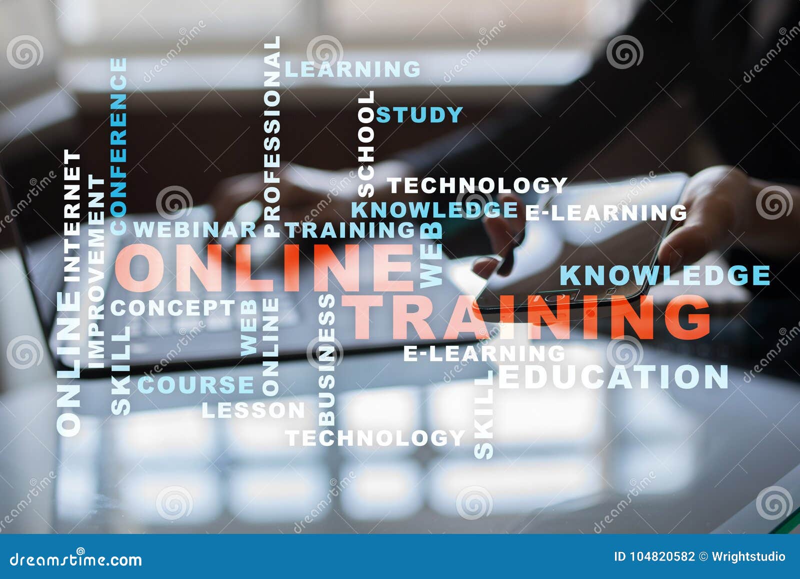 Online Training on the Virtual Screen. Education Concept. Words Cloud ...