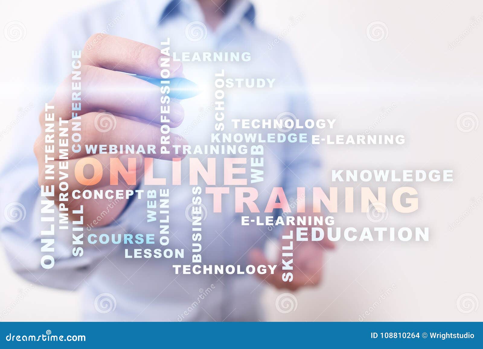 Online Training on the Virtual Screen. Education Concept. Words Cloud ...