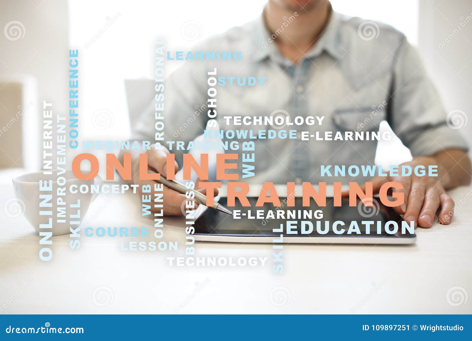 Online Training on the Virtual Screen. Education Concept. Words Cloud ...