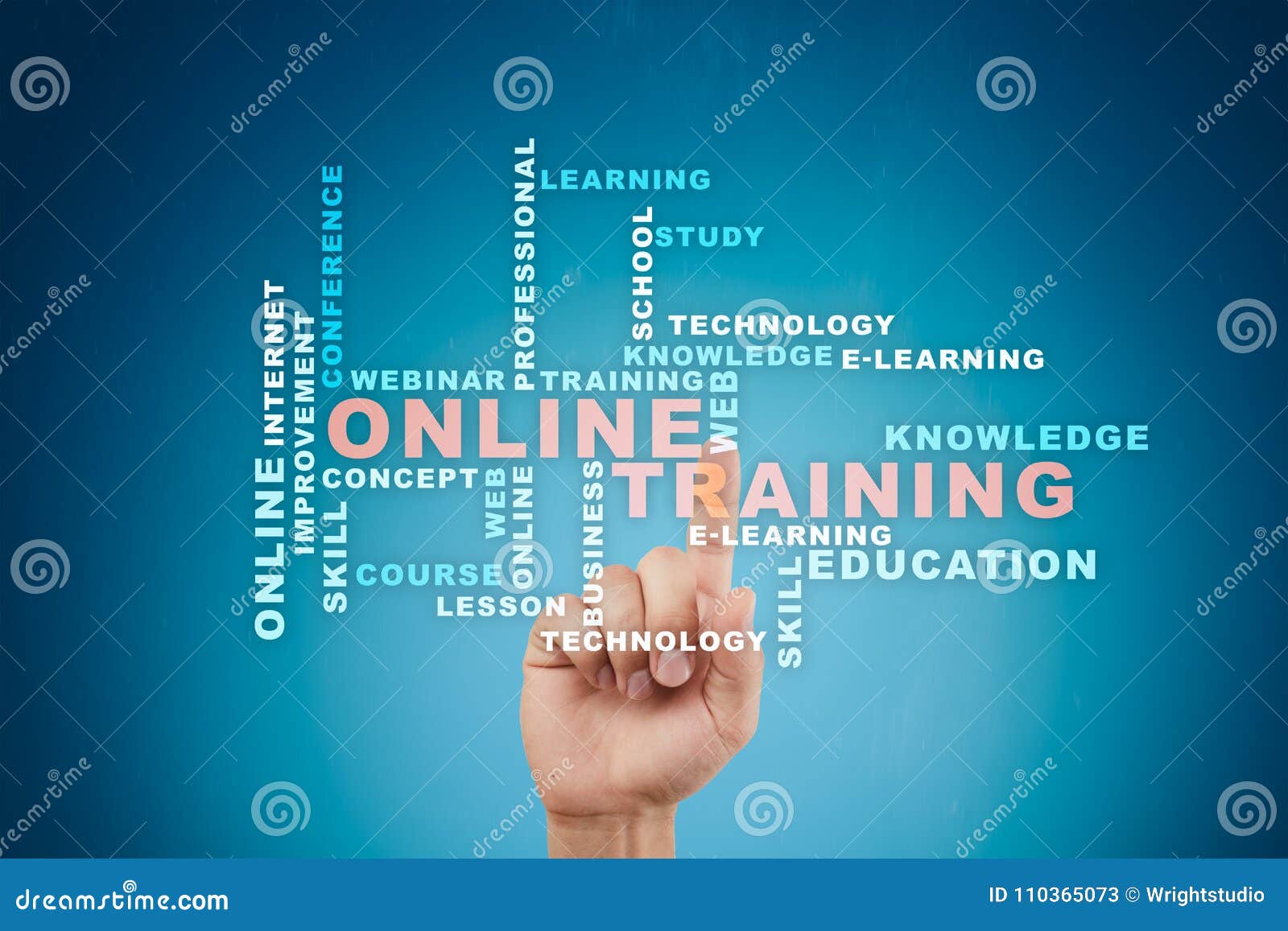 Online Training on the Virtual Screen. Education Concept. Words Cloud ...