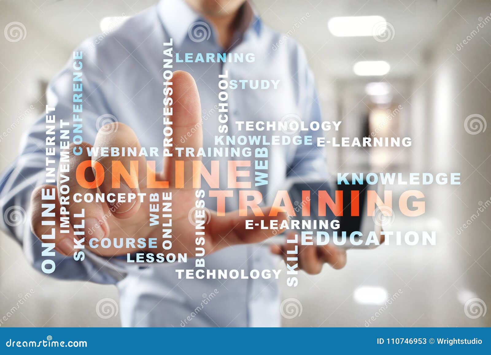 Online Training on the Virtual Screen. Education Concept. Words Cloud ...