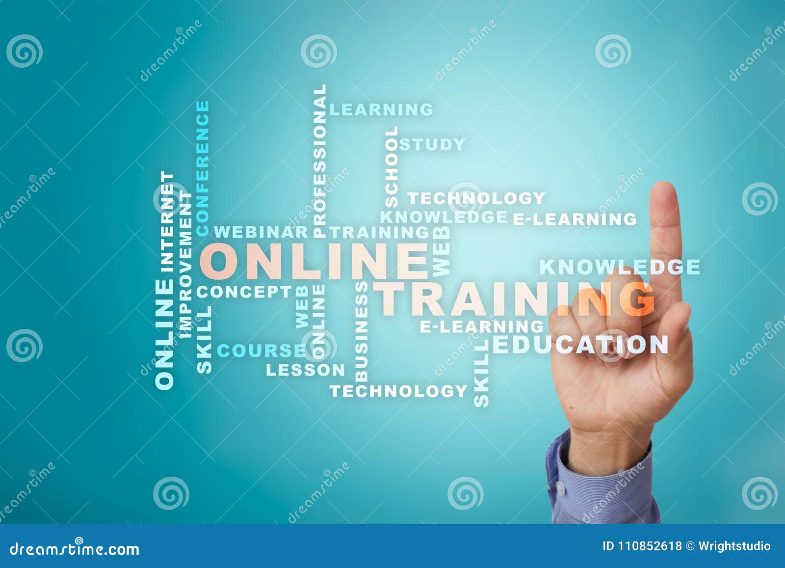 Online Training on the Virtual Screen. Education Concept. Words Cloud ...