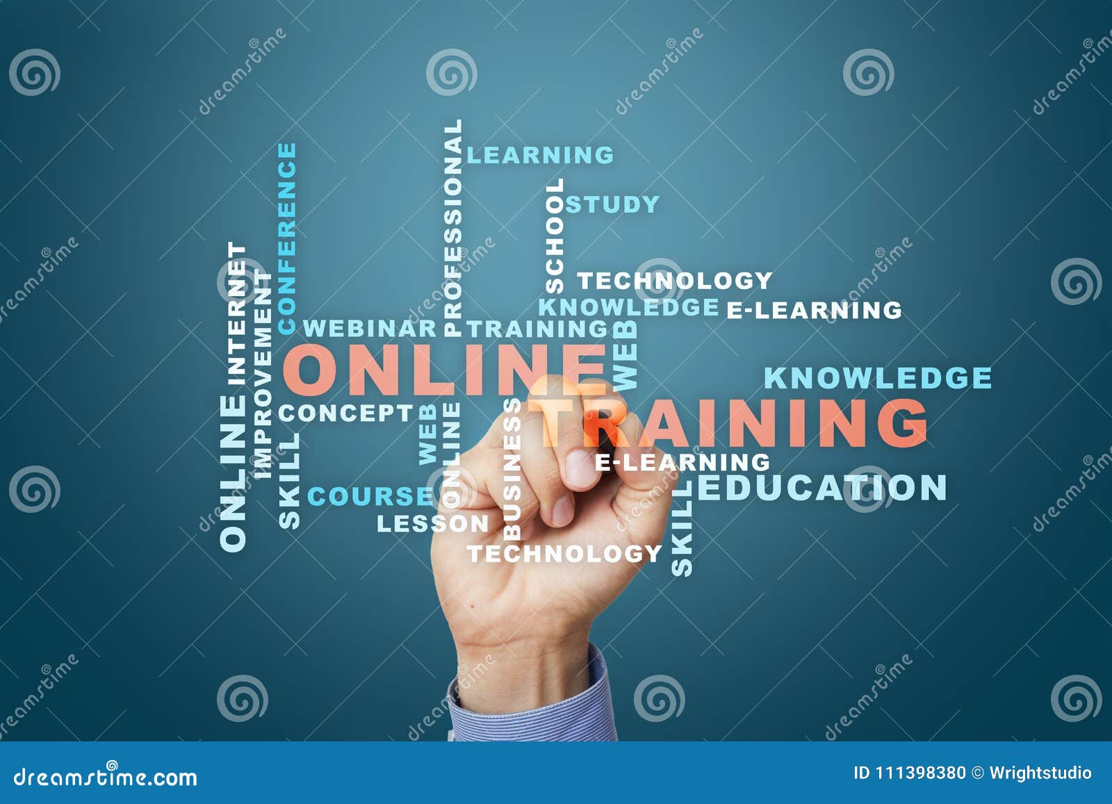 Online Training on the Virtual Screen. Education Concept. Words Cloud ...