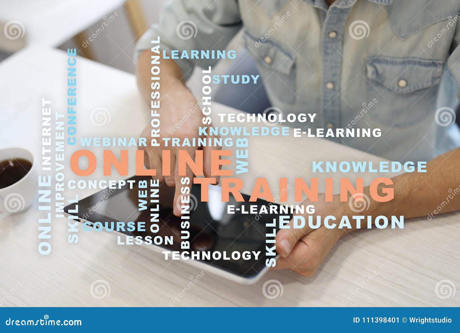 Online Training on the Virtual Screen. Education Concept. Words Cloud ...