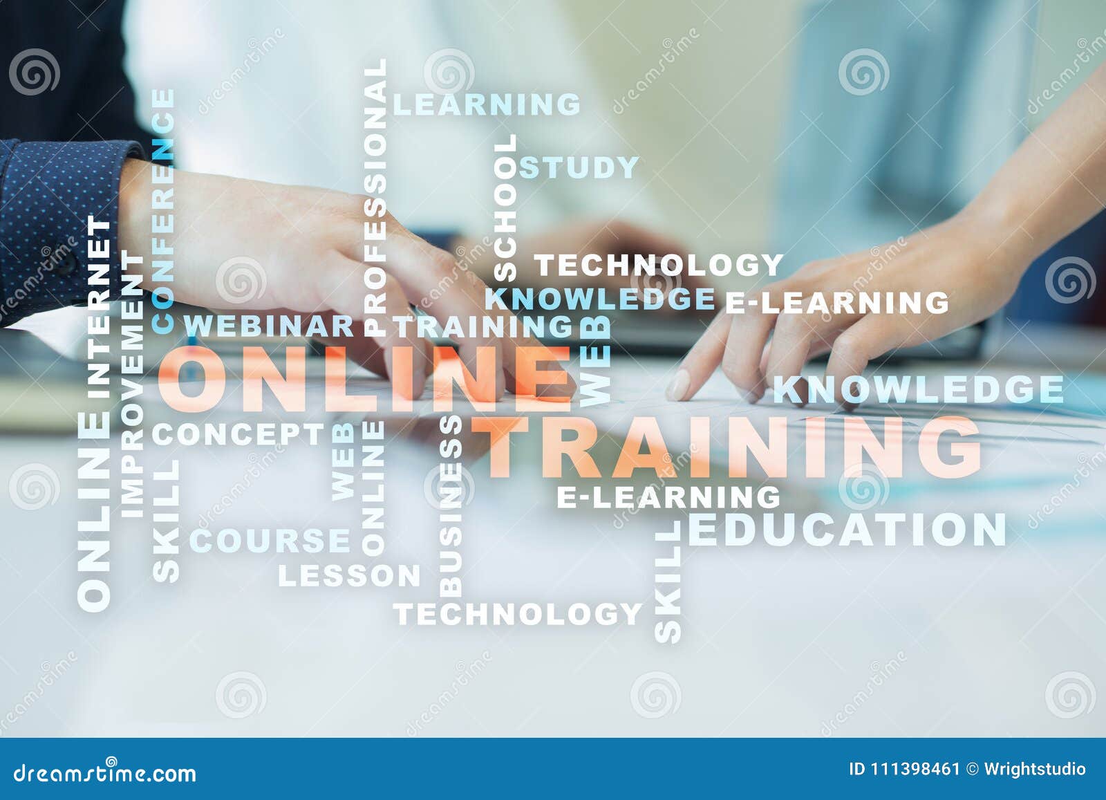 Online Training on the Virtual Screen. Education Concept. Words Cloud ...