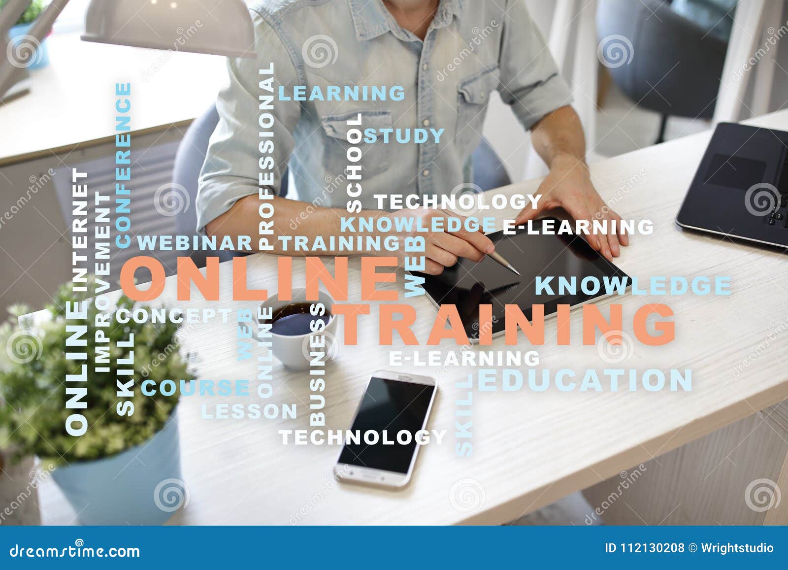 Online Training on the Virtual Screen. Education Concept. Words Cloud ...