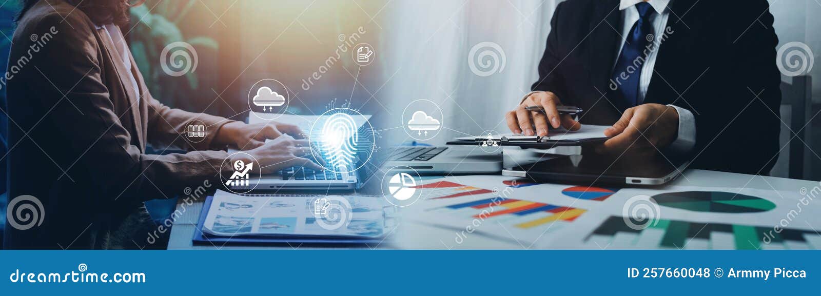 Online Transactions, Businessman Touching Fingerprint Scan Provides ...