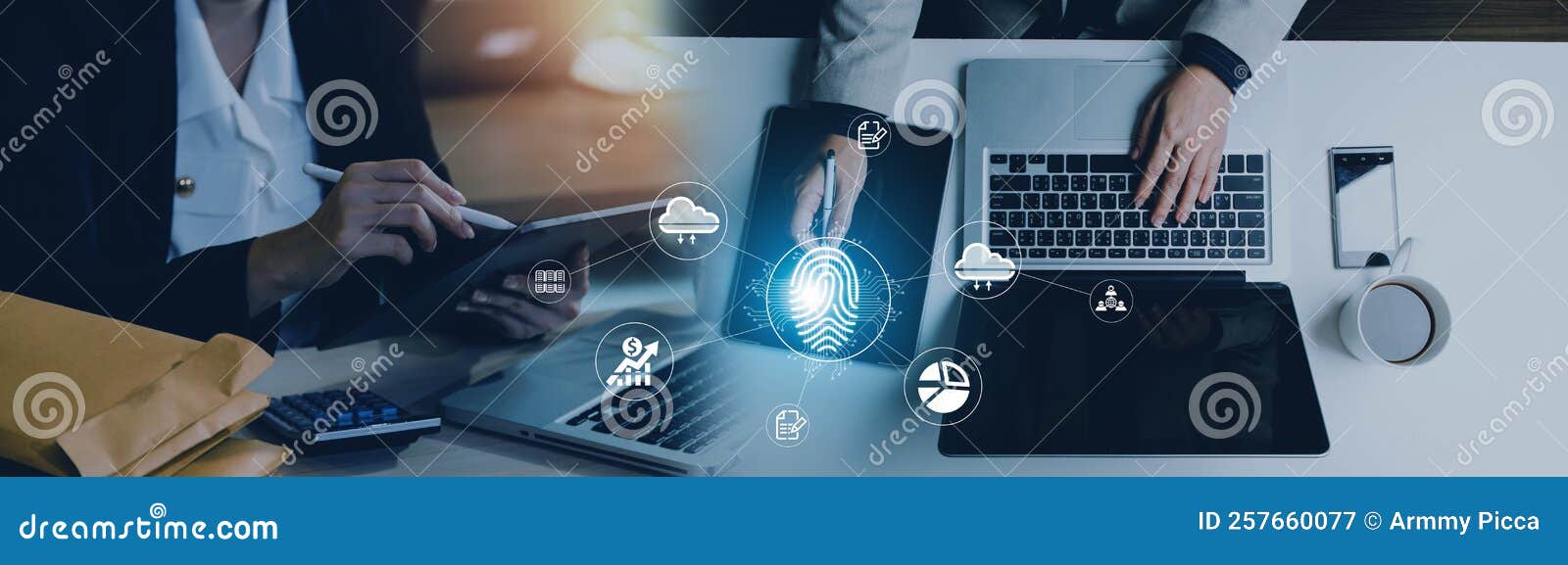 Online Transactions, Businessman Touching Fingerprint Scan Provides ...