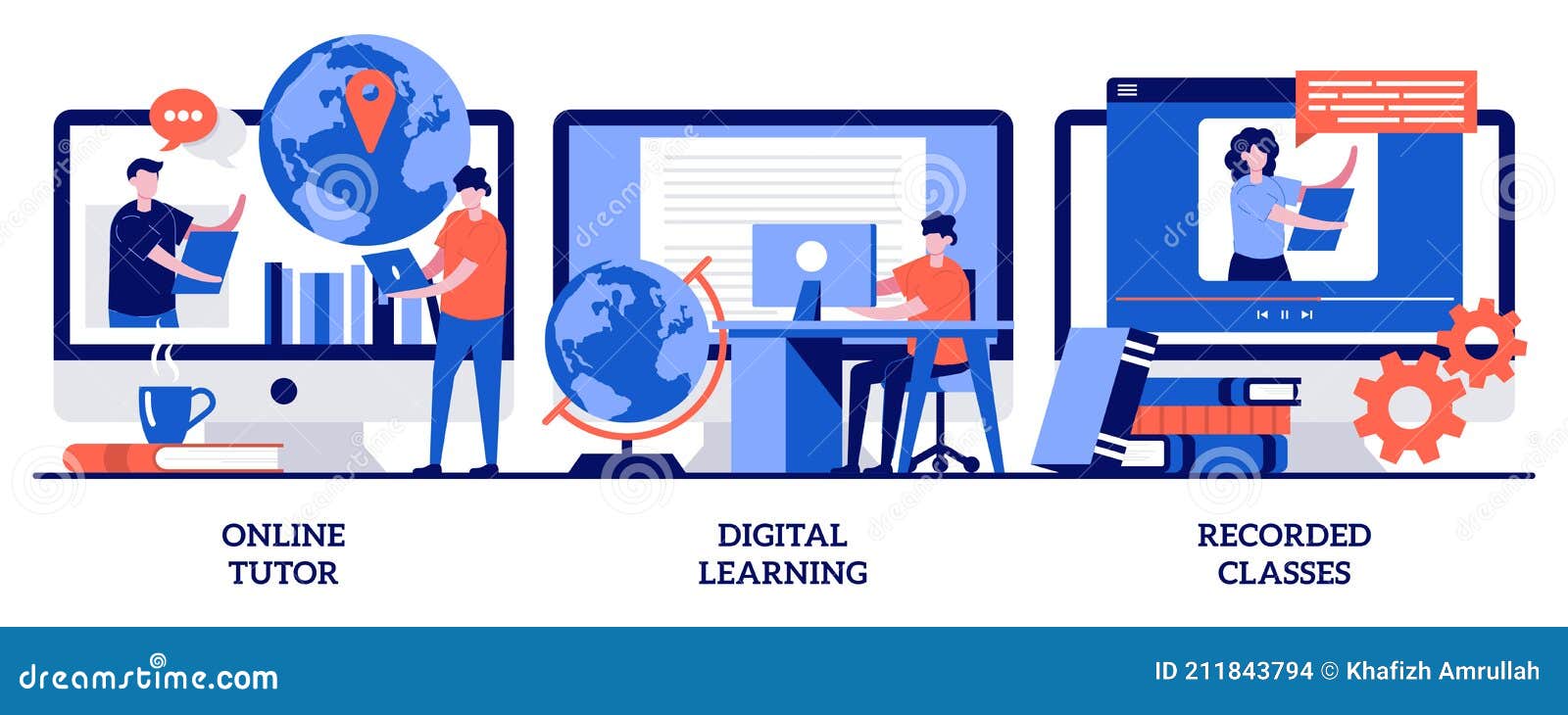 Online Tutor, Digital Learning, Recorded Classes Concept with Tiny ...